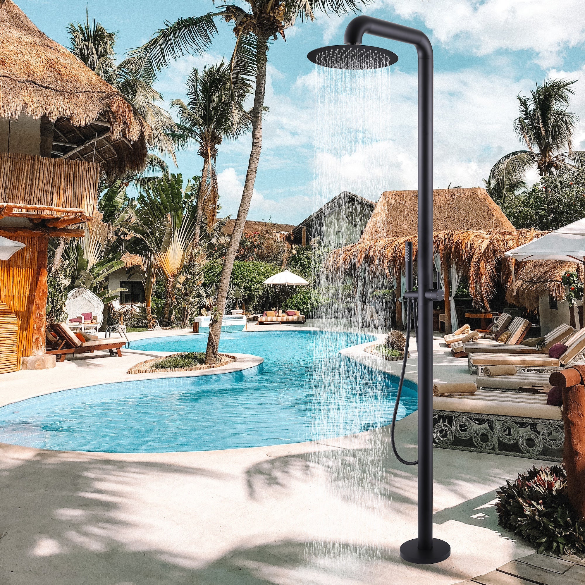 Stainless Steel Freestanding Outdoor Shower with Detachable Handheld S