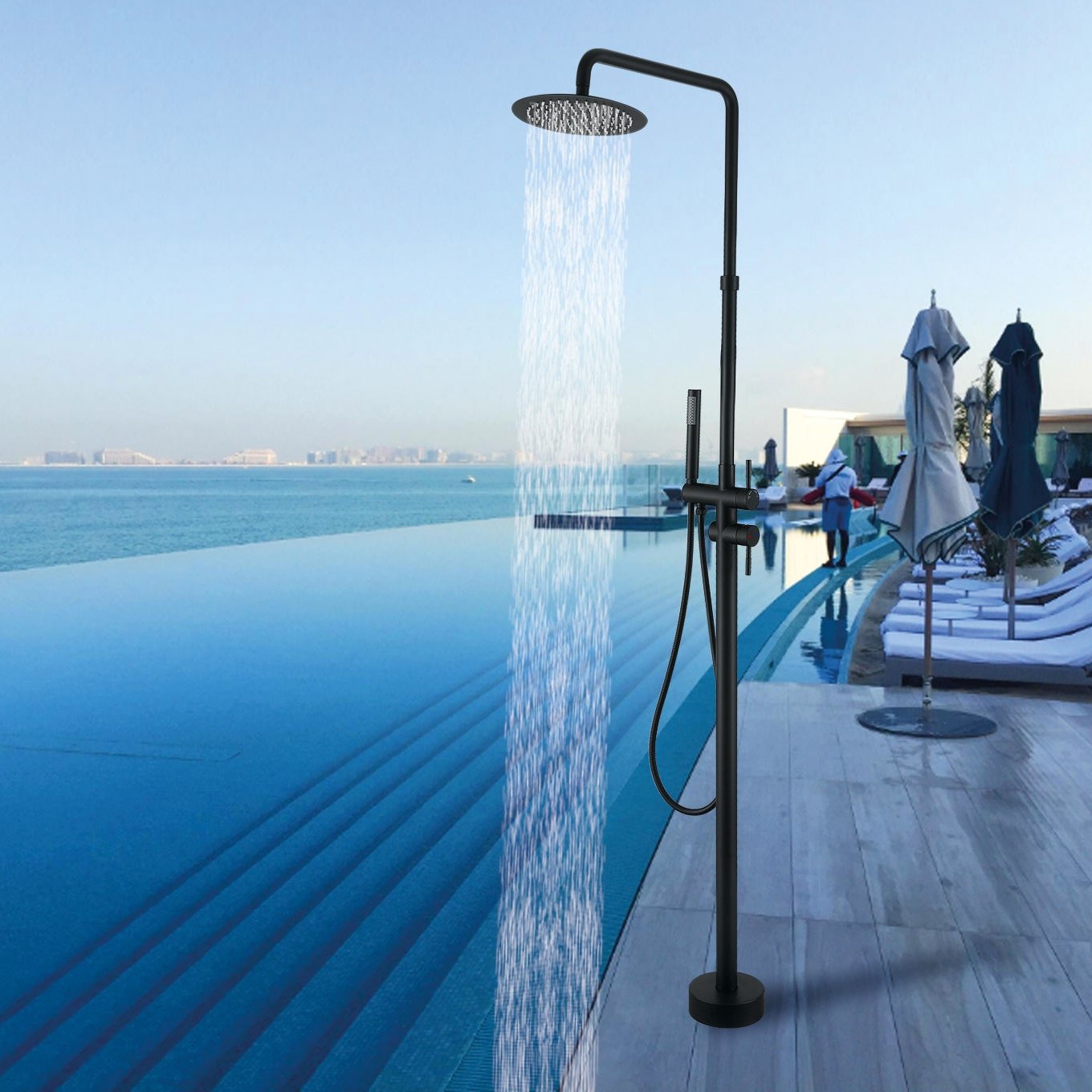 Stainless Steel Freestanding Outdoor Shower with Handheld and Overhead